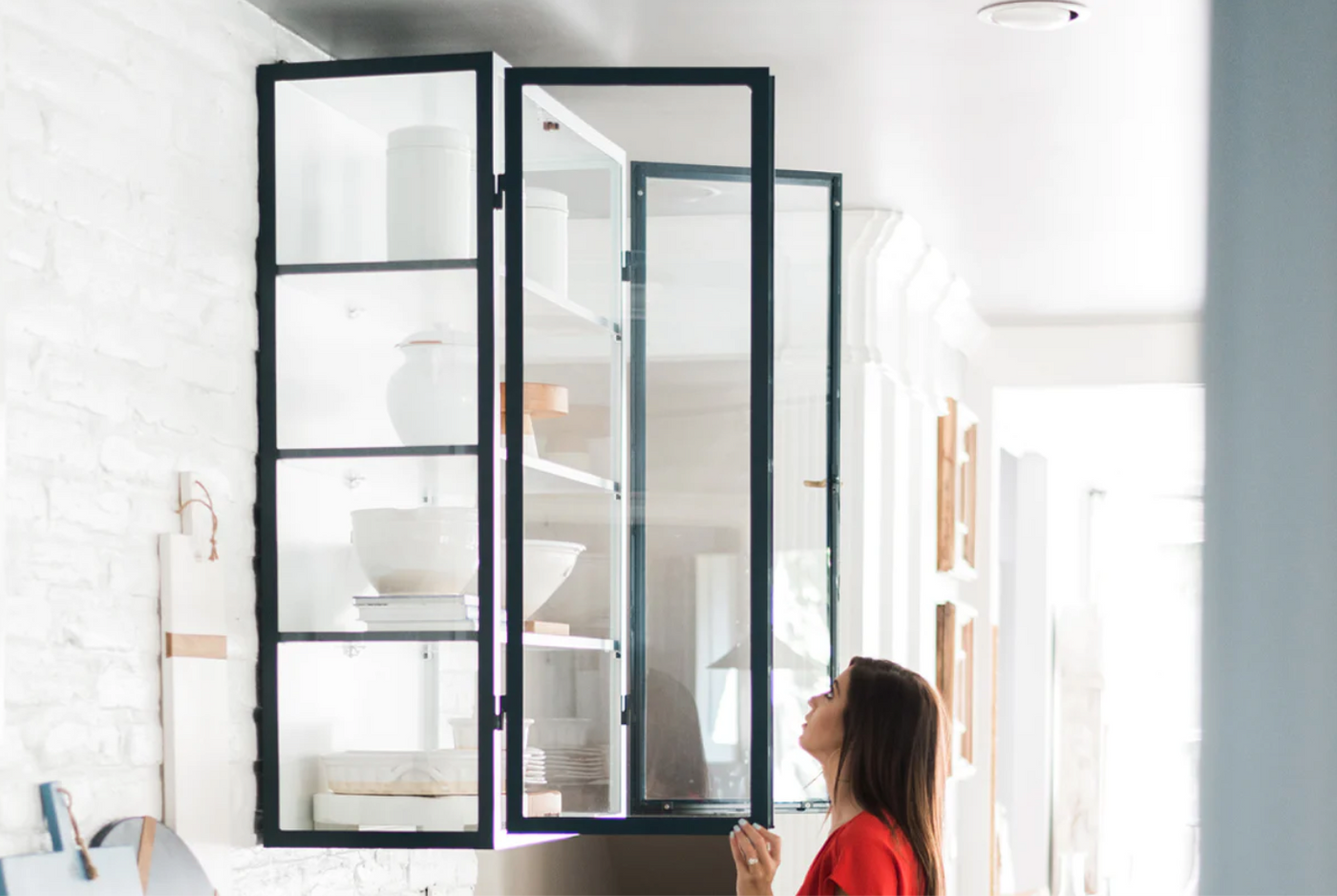 WHITE WALL HANGING GLASS DISPLAY CABINET Audrey Kennedy Co